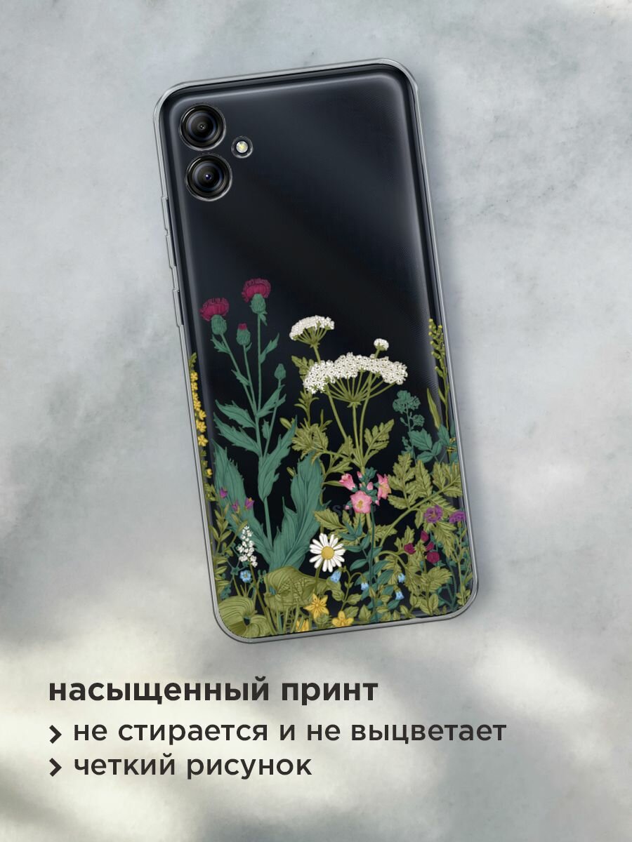 Чехол на Samsung Galaxy A04e / Самсунг A04e с принтом "Дикие полевые цветы", прозрачный — фото 1