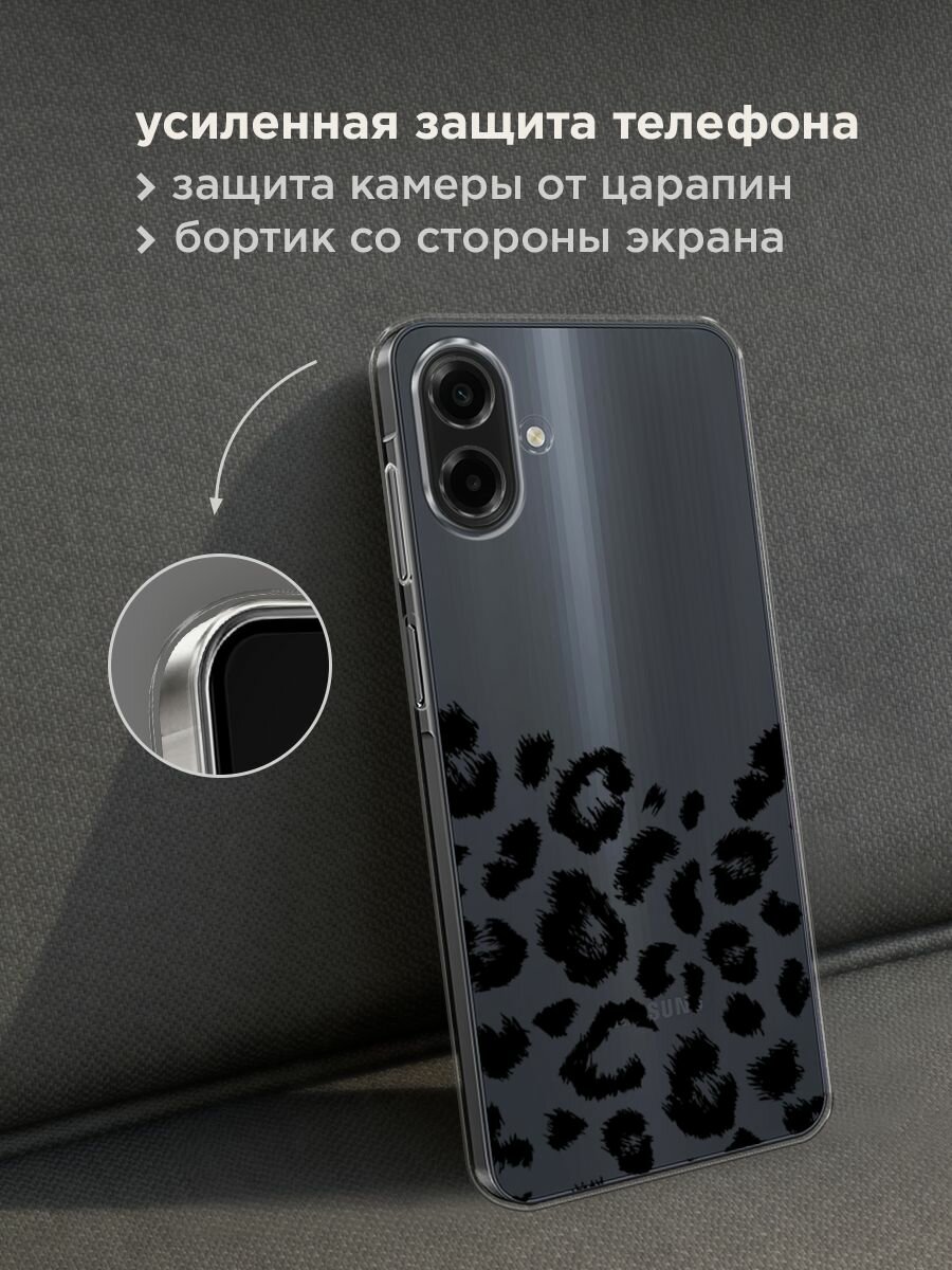 Чехол на Samsung Galaxy A07 / Самсунг А07 с принтом "Окрас леопарда фон черный", прозрачный — фото 1