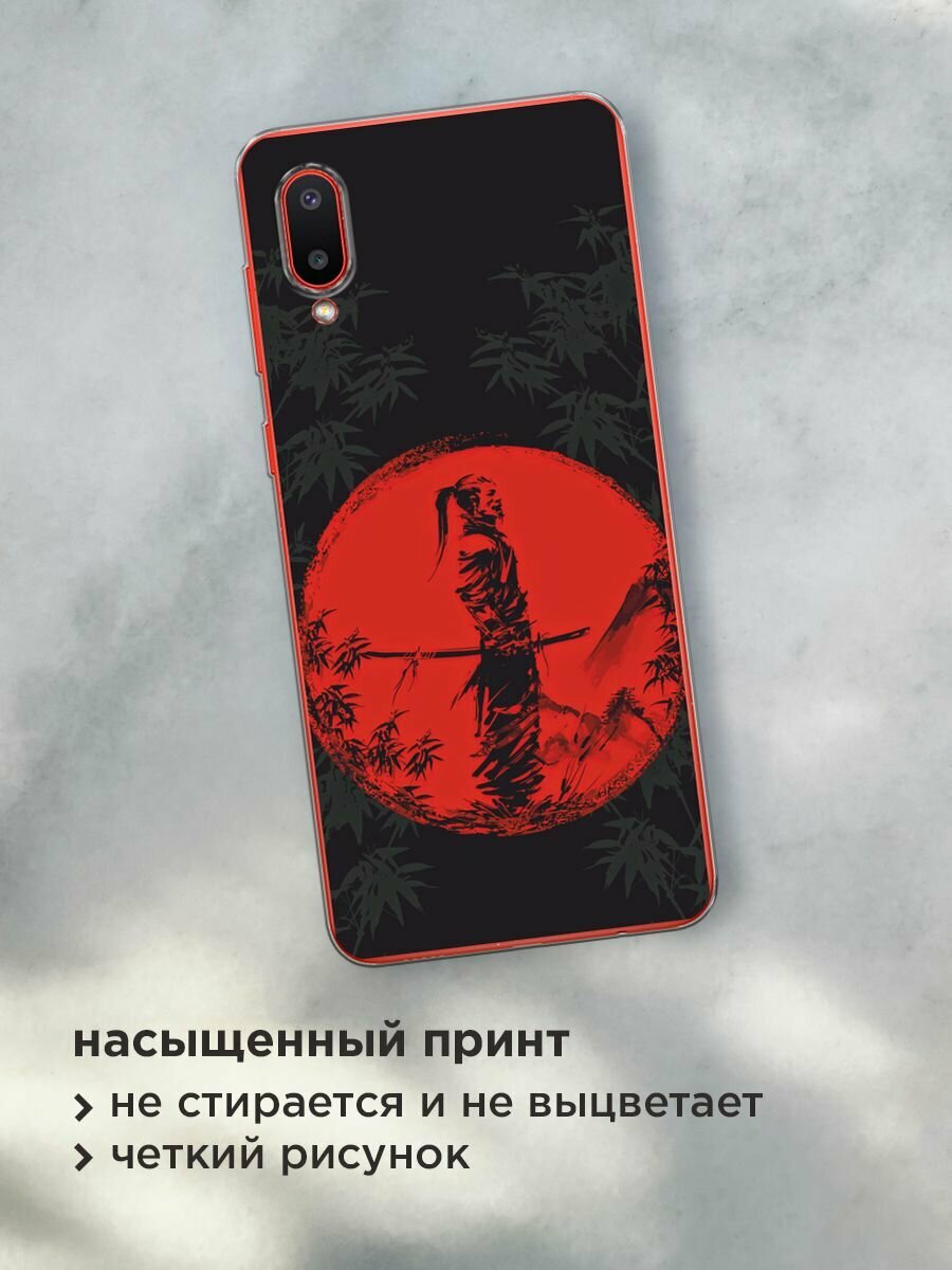Чехол на Samsung Galaxy A02 / Самсунг Галакси А02 с принтом "Самурай на красном фоне" — фото 1