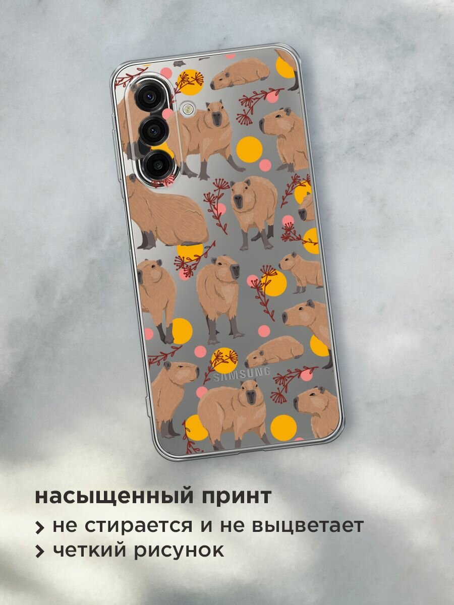 Чехол на Samsung Galaxy A17 / Самсунг А17 с принтом "Капибара паттерн", прозрачный — фото 1
