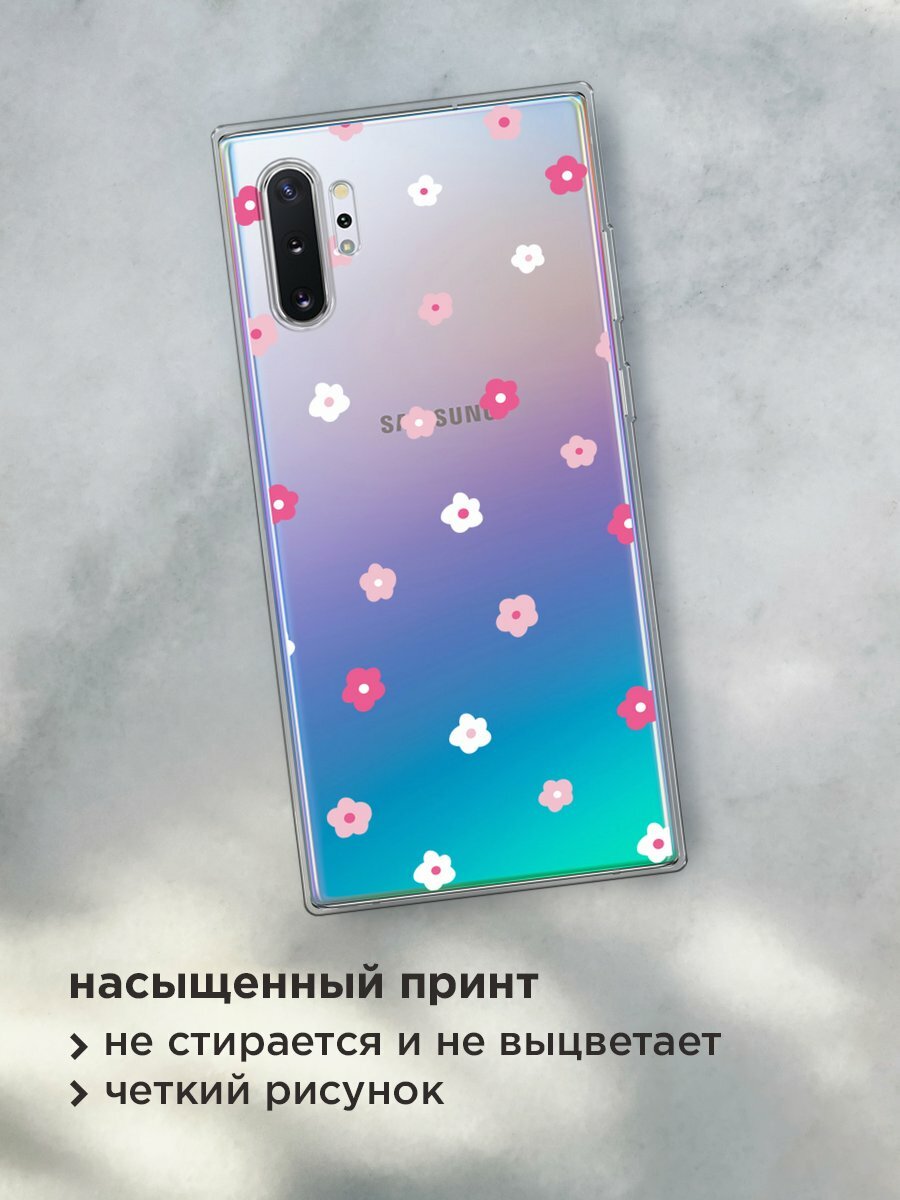 Чехол на Samsung Galaxy Note 10 + / Самсунг Гэлакси Нот 10 Плюс с принтом "Весенние цветочки рисунок", прозрачный — фото 1