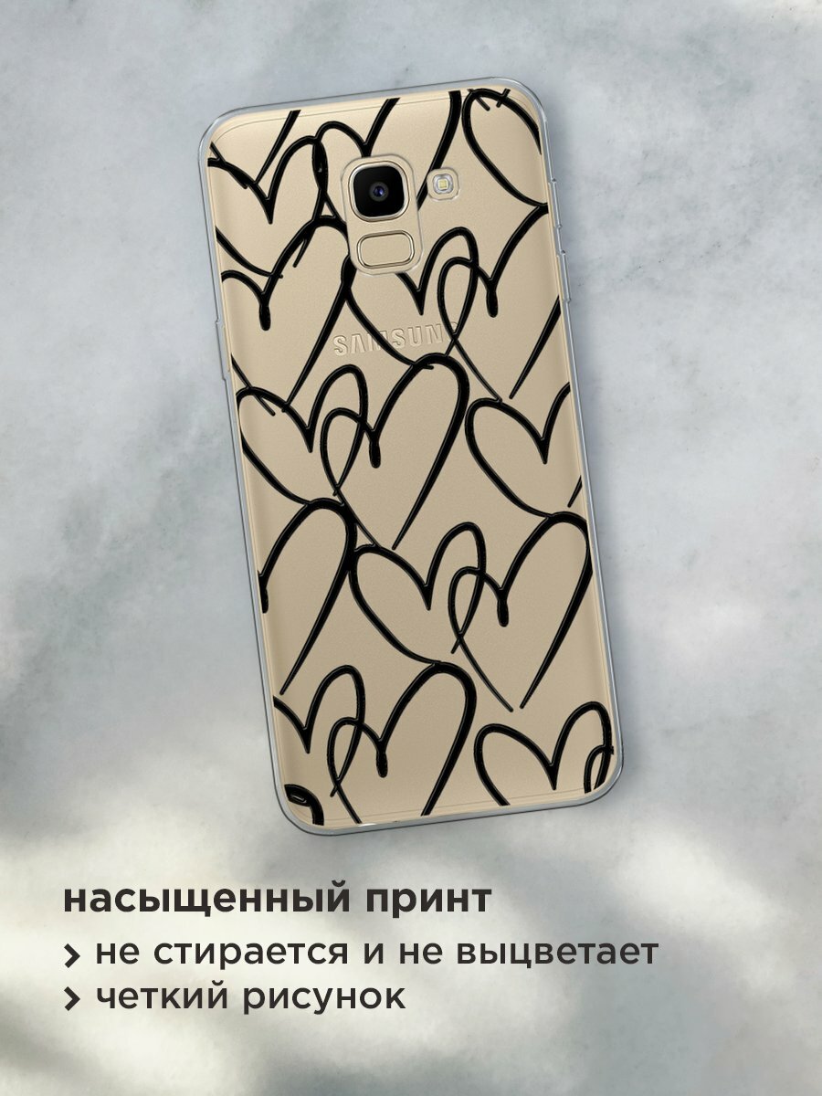 Чехол на Samsung Galaxy J6 2018 / Самсунг Галакси Джей 6 2018 с принтом "Hearts doodle black 1" — фото 1