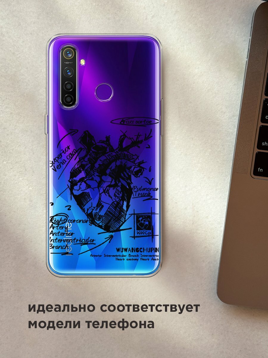 Чехол на Realme 5 Pro / Реалми 5 Про с принтом "Анатомическое сердце 2", прозрачный — фото 1