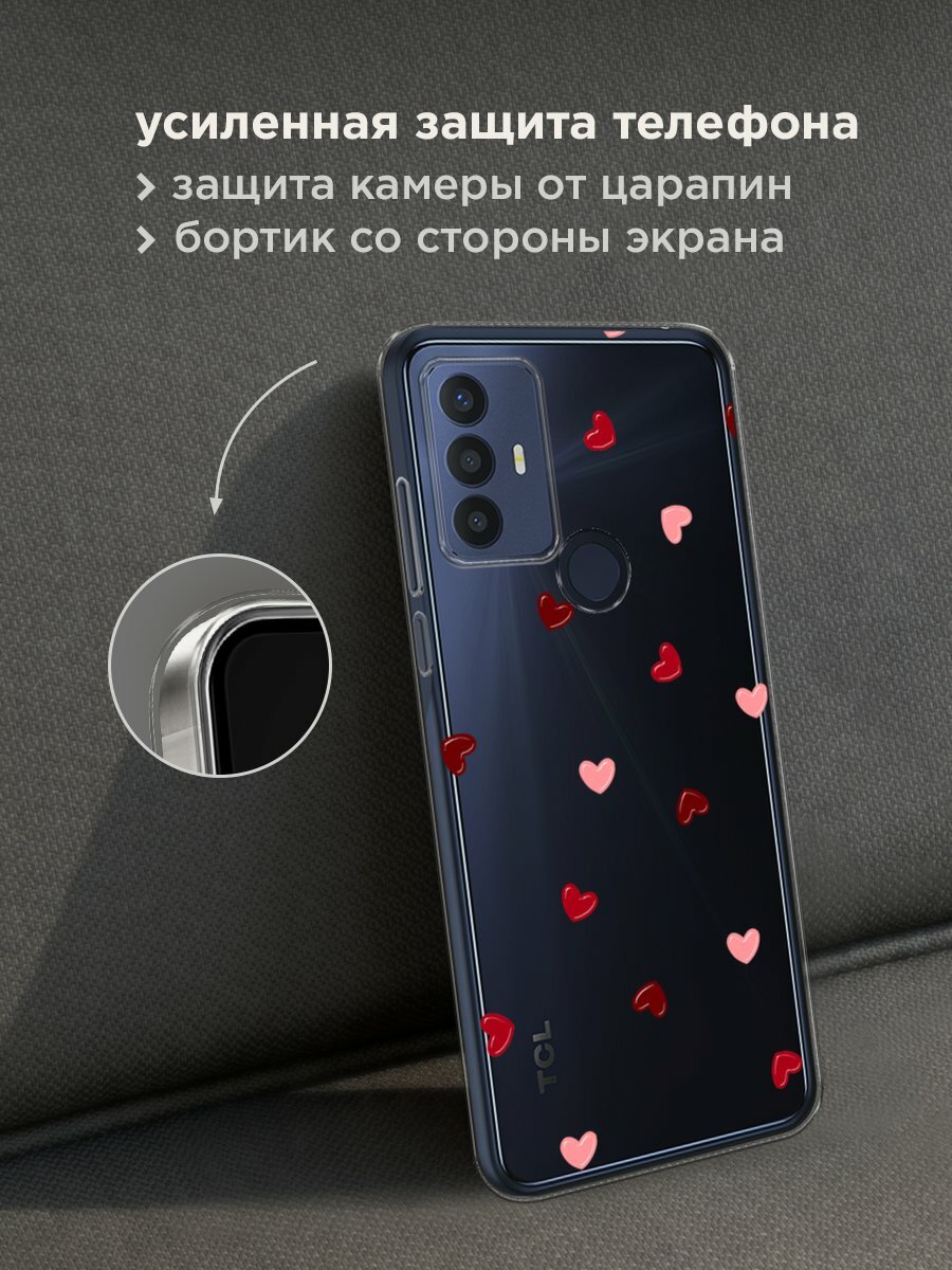 Чехол на TCL 30E/30 SE/305/306 / ТСЛ 30E с принтом "Бордовые сердечки 2" — фото 1