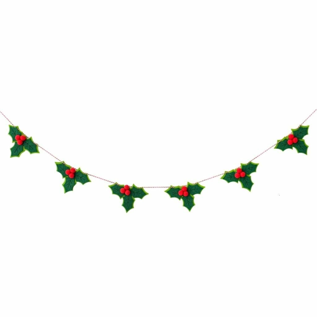 Новогодние украшения, Украшение рождественской елки красными фруктами с зелеными листьями-Рождественская гирлянда из трех листьев с красными фруктами
