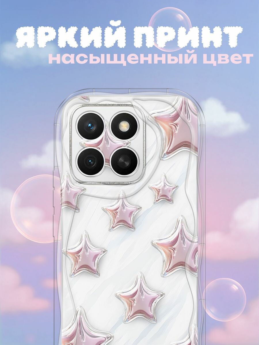 Чехол на Honor X8c / Хонор X8c с принтом pink stars, прозрачный — фото 1