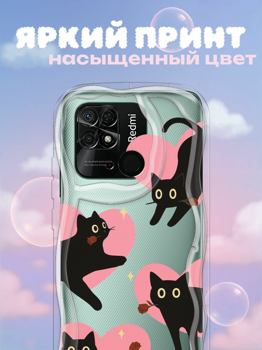 Чехол на Xiaomi Redmi 10C / Редми 10С с принтом "Котики с розой" — фото 1