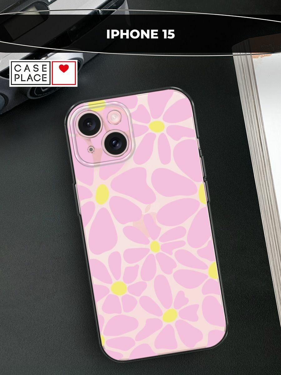 Чехол на Apple iPhone 15 / Айфон 15 с принтом "Розовые лепестки 2", прозрачный
