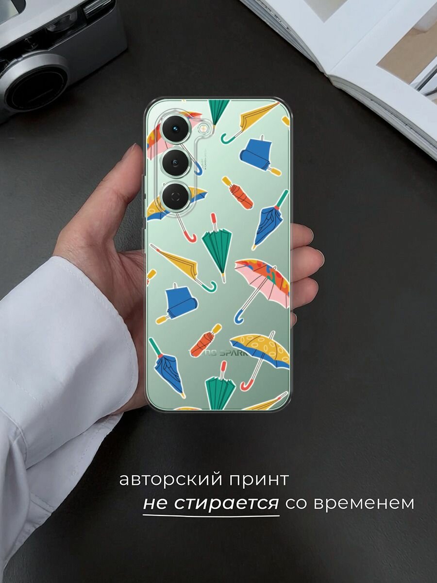 Чехол на Tecno Spark 40 Pro / Текно Спарк 40 Про с принтом "Зонты паттерн", прозрачный — фото 1