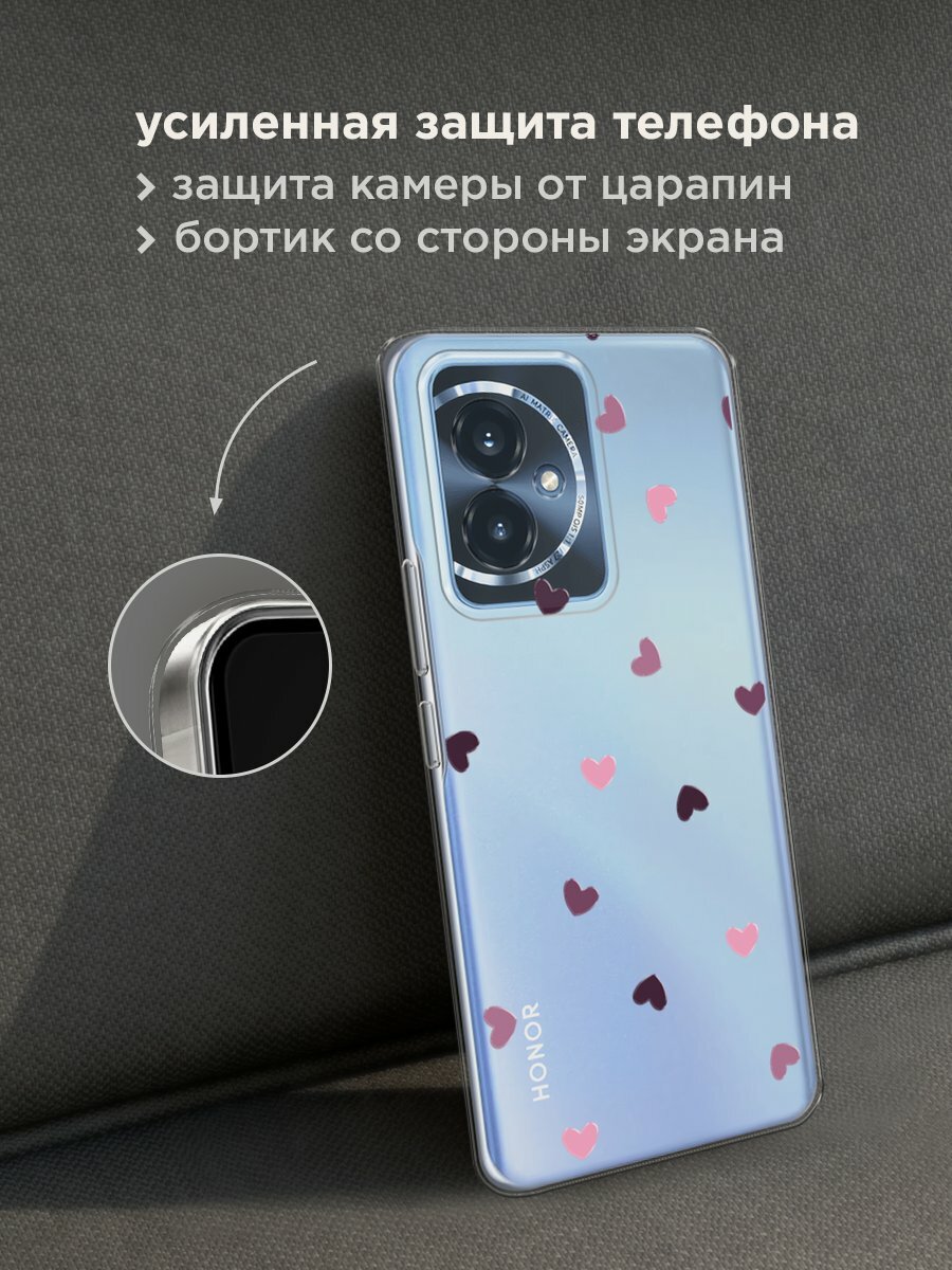 Чехол на Honor 100 / Хонор 100 с принтом "Фиолетовые и розовые сердечки 1" — фото 1
