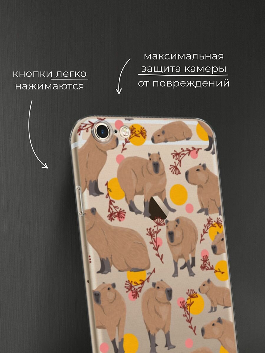 Чехол на Apple iPhone 6 Plus/6S Plus / Айфон 6 Плюс/Айфон 6С Плюс с принтом "Капибара паттерн", прозрачный — фото 1
