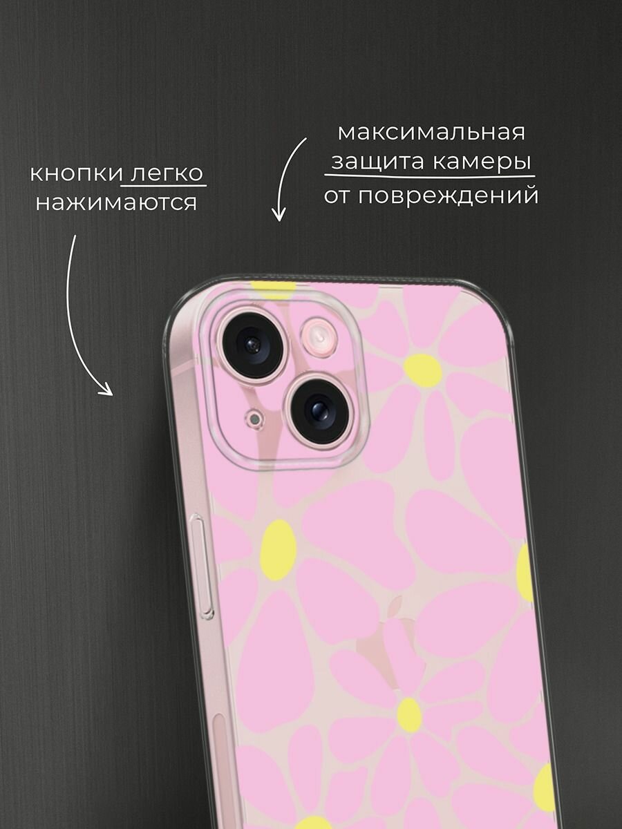 Чехол на Apple iPhone 15 / Айфон 15 с принтом "Розовые лепестки 2", прозрачный — фото 1