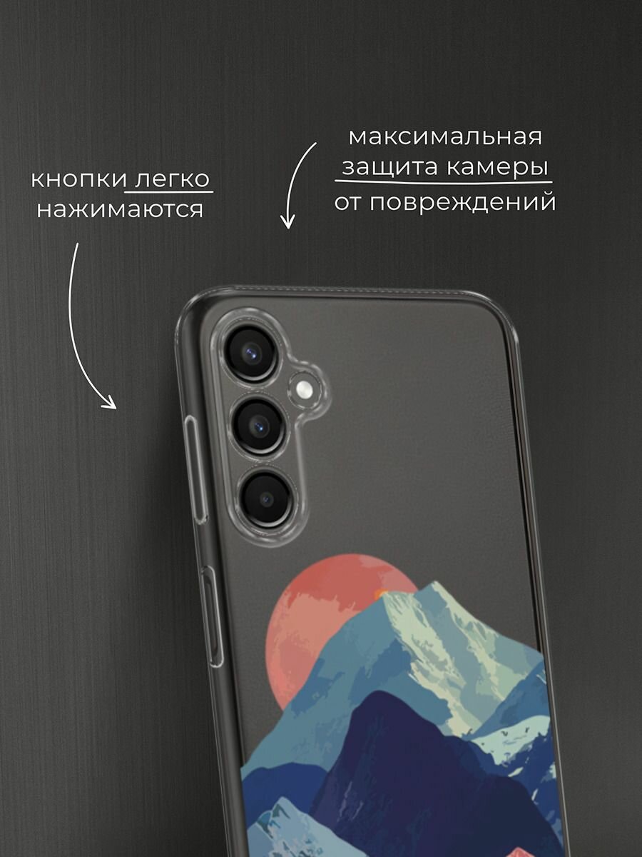 Чехол на Samsung Galaxy A24 / Самсунг Галакси A24 с принтом "Закат в снежных горах", прозрачный — фото 1