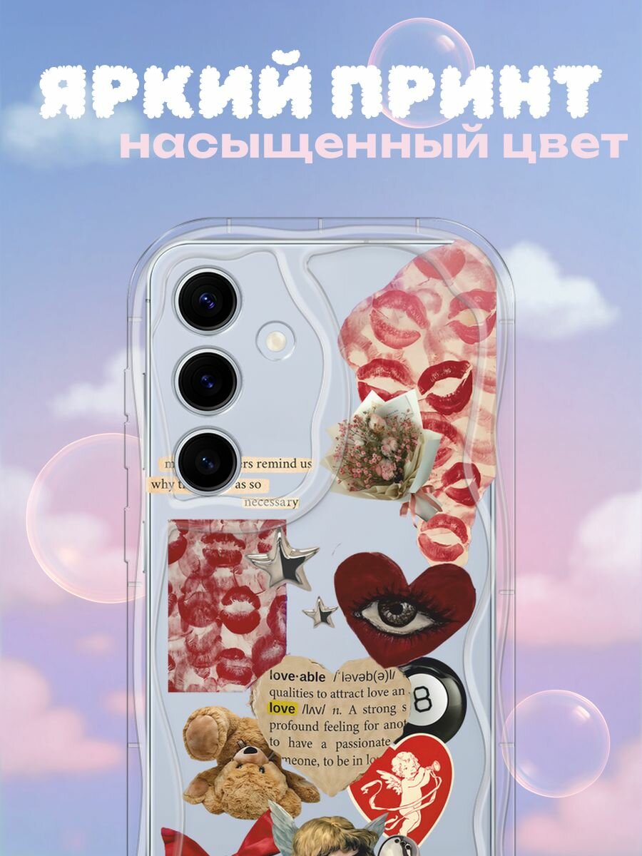Чехол на Samsung Galaxy S24 FE 5G / Самсунг s24 fe с принтом "Поцелуи и сердца" — фото 1