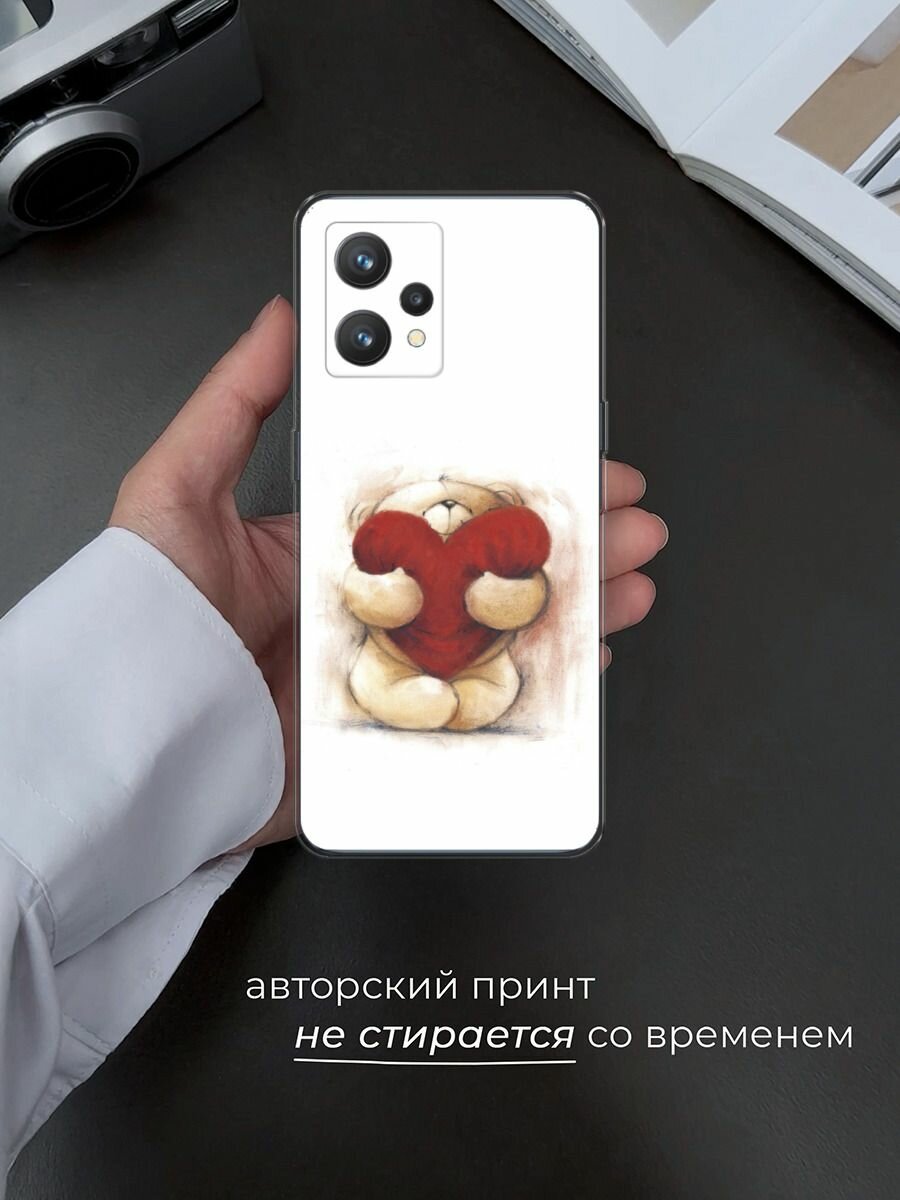 Чехол на Realme 9 4G/9 Pro Plus / Реалми 9 4G/9 Pro Plus с принтом "Мишка с сердцем 1" — фото 1