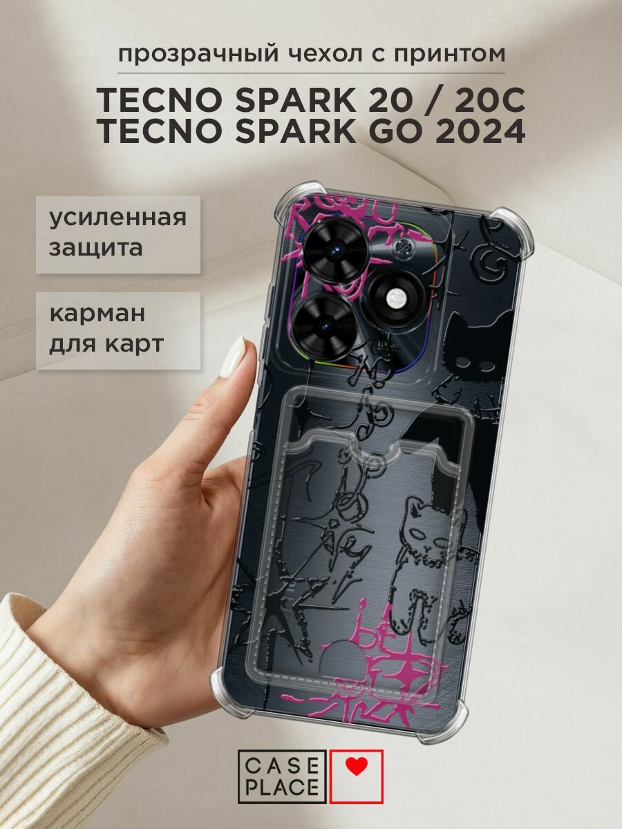 Чехол на Tecno Spark Go 2024/Spark 20C (Текно Спарк Го 2024/Спарк 20C) с картой и принтом "Готические котики"