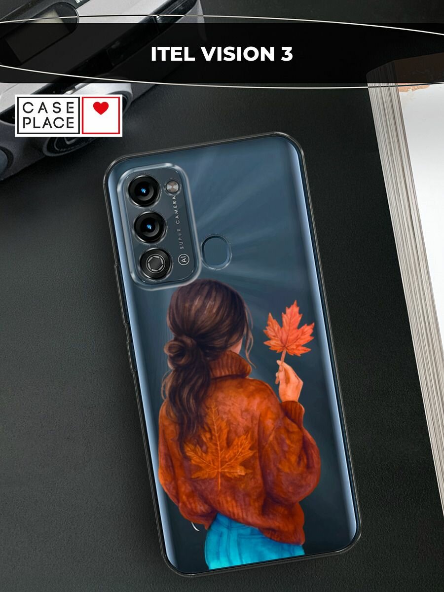 Чехол на Itel Vision 3 / Ител Визион 3 с принтом "Девушка с опавшим листом", прозрачный