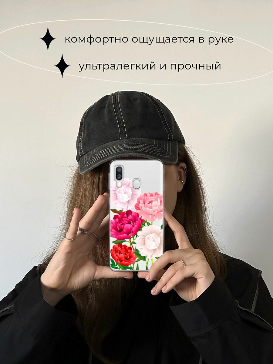 Чехол на Samsung Galaxy A40 / Самсунг Галакси А40 с принтом "Большие пионы", прозрачный — фото 1