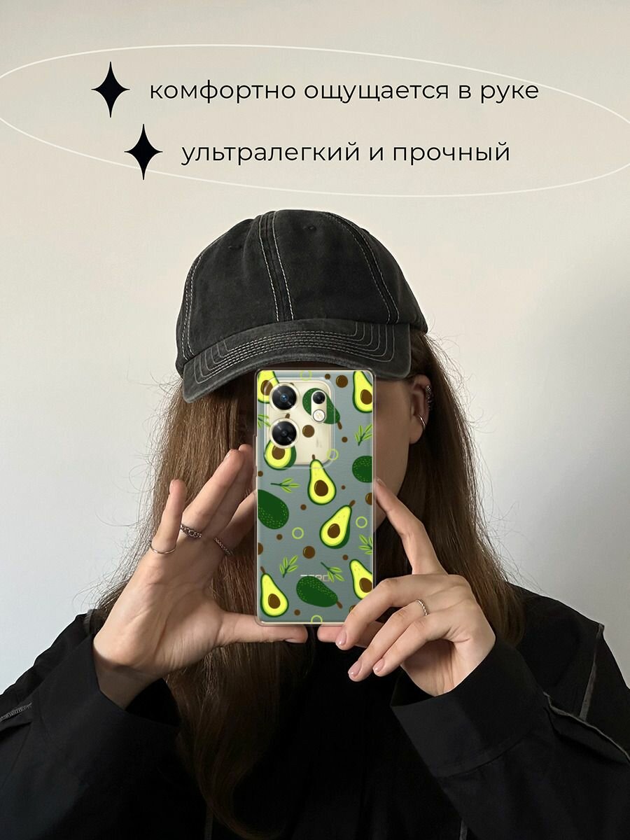 Чехол на Infinix Zero 30 4G / Инфиникс Зеро 30 4G с принтом "Авокадо паттерн", прозрачный — фото 1