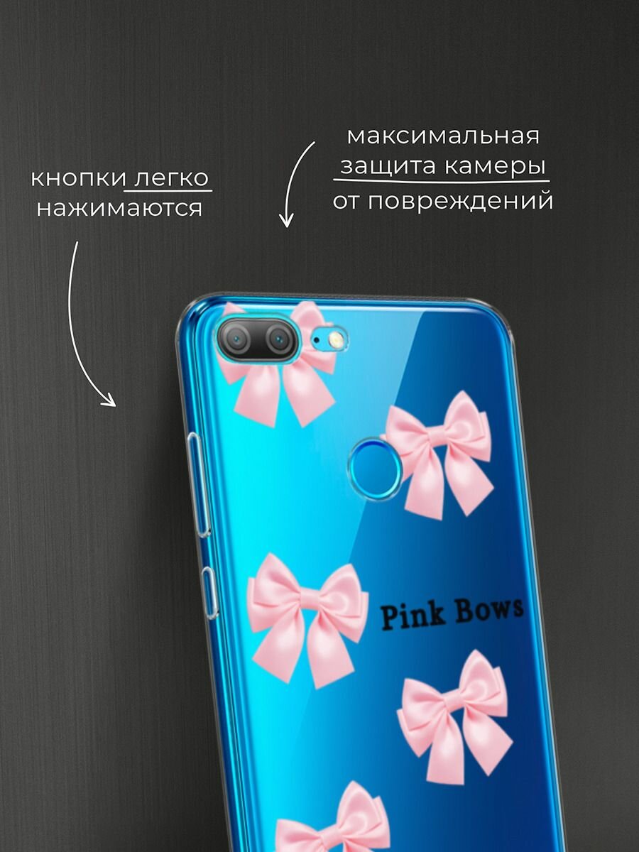 Чехол на Honor 9 Lite / Хонор 9 Лайт с принтом "Pink Bows", прозрачный — фото 1