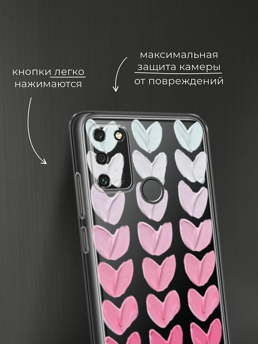 Чехол на Honor 9A / Хонор 9А с принтом "Градиент из сердечек" — фото 1