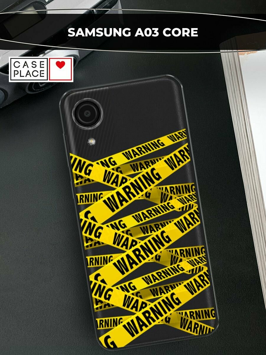 Чехол на Samsung Galaxy A03 Core / Самсунг Галакси А03 Core с принтом "Warning!", прозрачный
