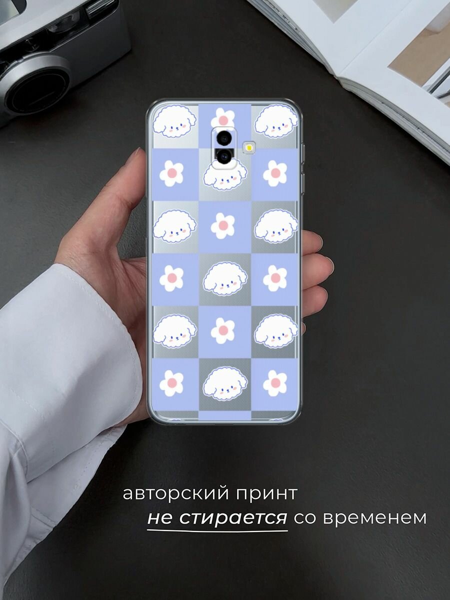 Чехол на Samsung Galaxy J6 + / Самсунг Галакси J6 Плюс 2018 с принтом "Кудрявые шахматы", прозрачный — фото 1