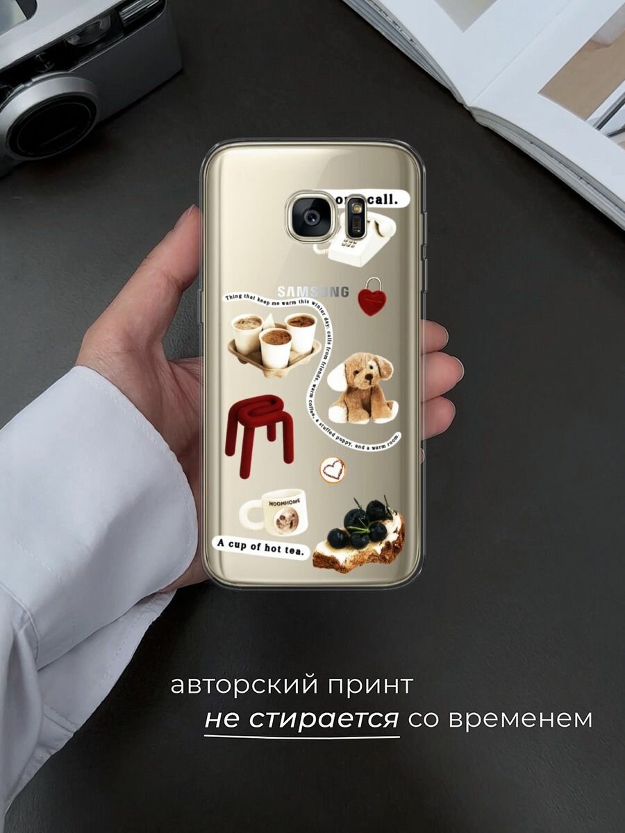 Чехол на Samsung Galaxy S7 / Самсунг Галакси С 7 с принтом "Phone call", прозрачный — фото 1