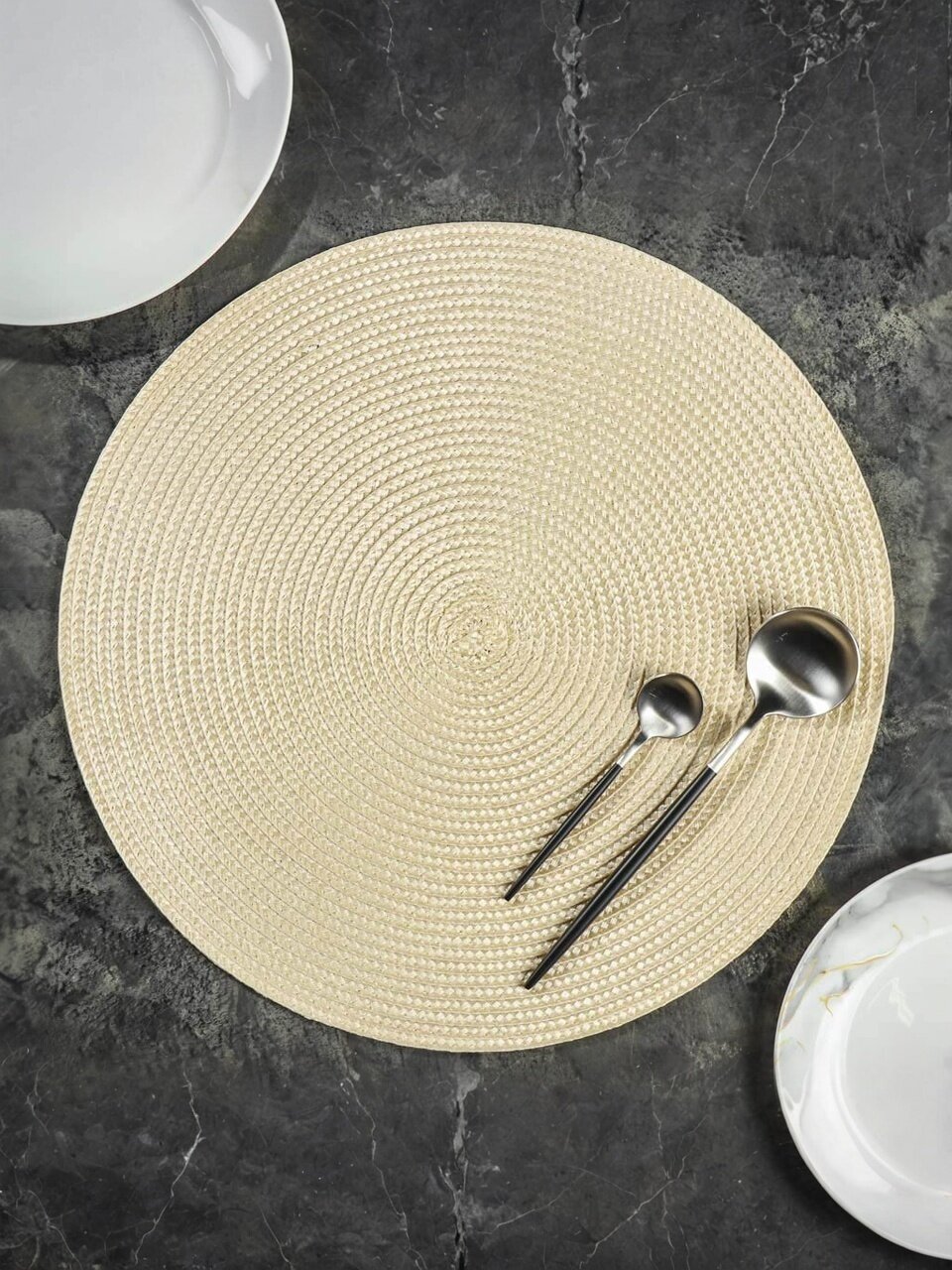 Салфетка для стола полимер, 38х38 см, круглая, кремовая, Y6-2545