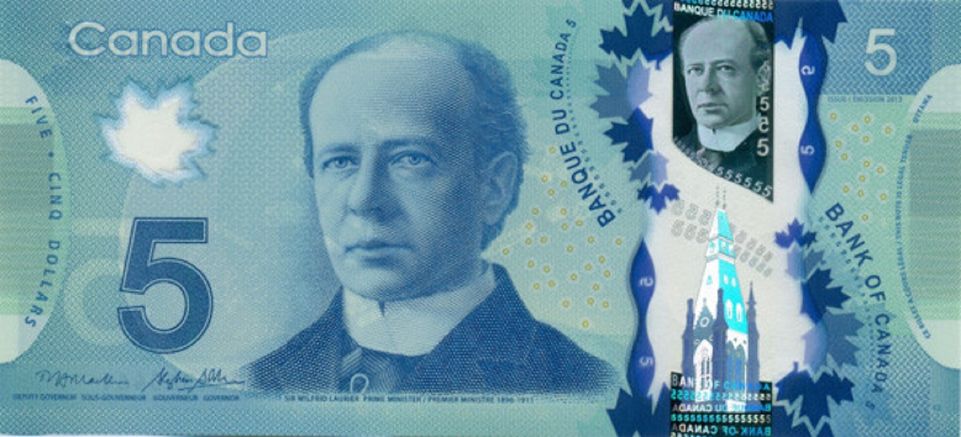 Банкнота номиналом 5 долларов Канады 2013 года. Состояние UNC. P-106 (33855)