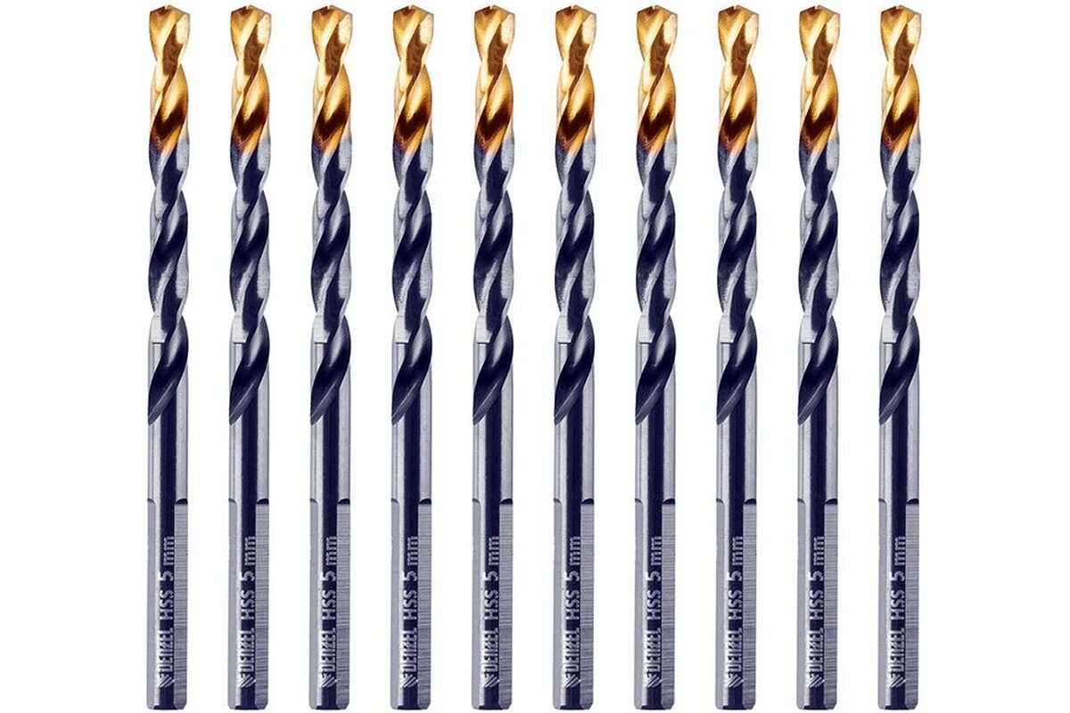 Golden Tip Сверло по металлу 5 мм HSS-Tin DIN 338 набор 10 шт Denzel 717213