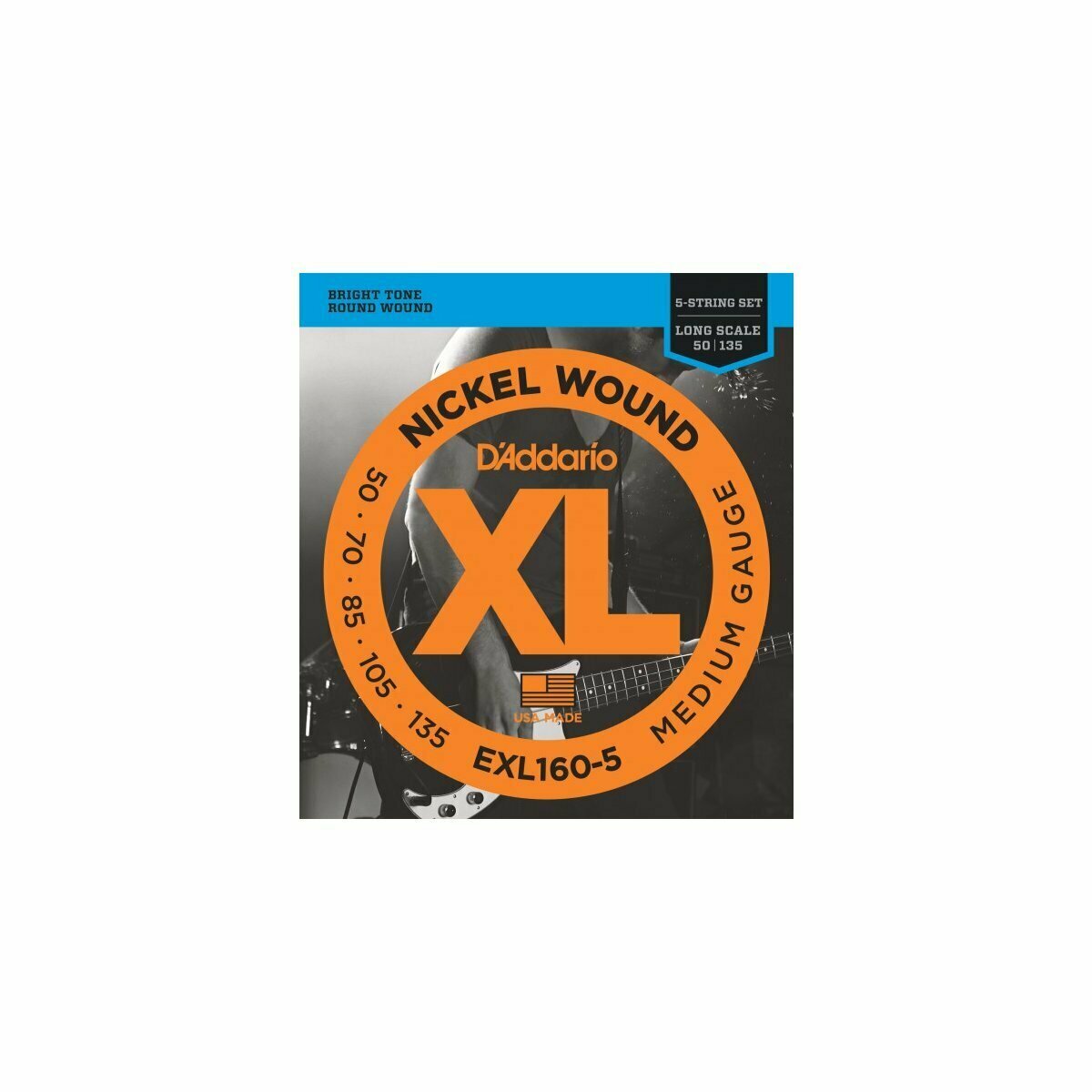 EXL160-5 XL NICKEL WOUND Струны для 5-струнной бас-гитары 5-string Long Medium 50-135 D`Addario