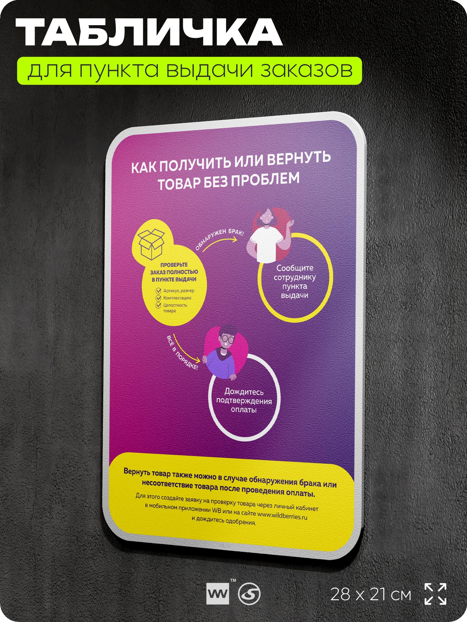 Табличка для ПВЗ ВБ, информационная для пункта выдачи ВБ, 28х21 см, Айдентика Технолоджи