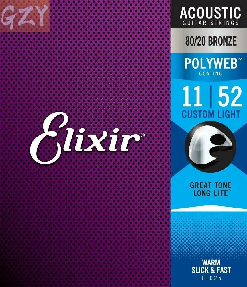 Струны для акустической гитары Elixir 11025 Nanoweb Люминофор медный,11-052