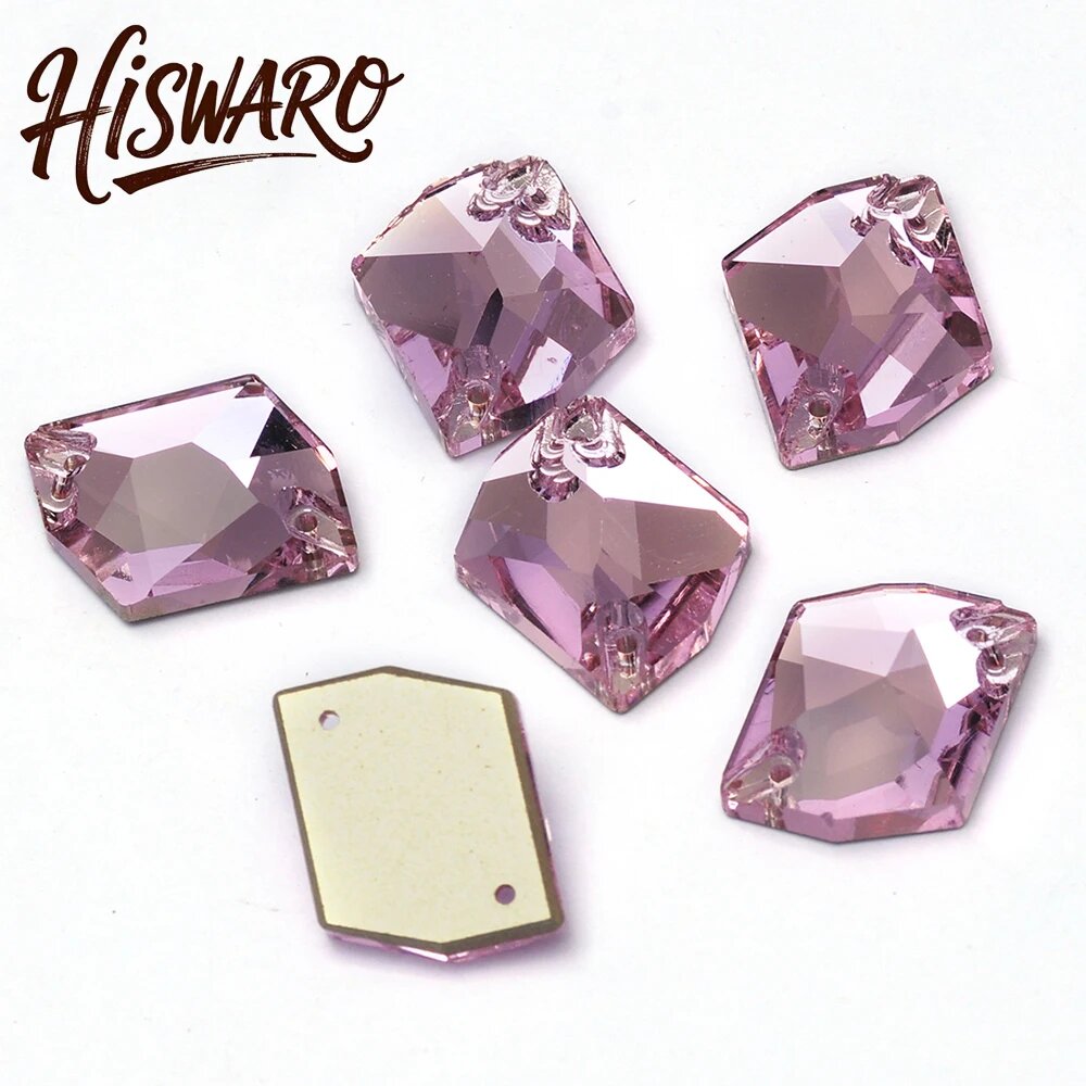 HISWARO Космические блестящие стеклянные камни для шитья 13x17mm (16Pcs), Lt. Rose