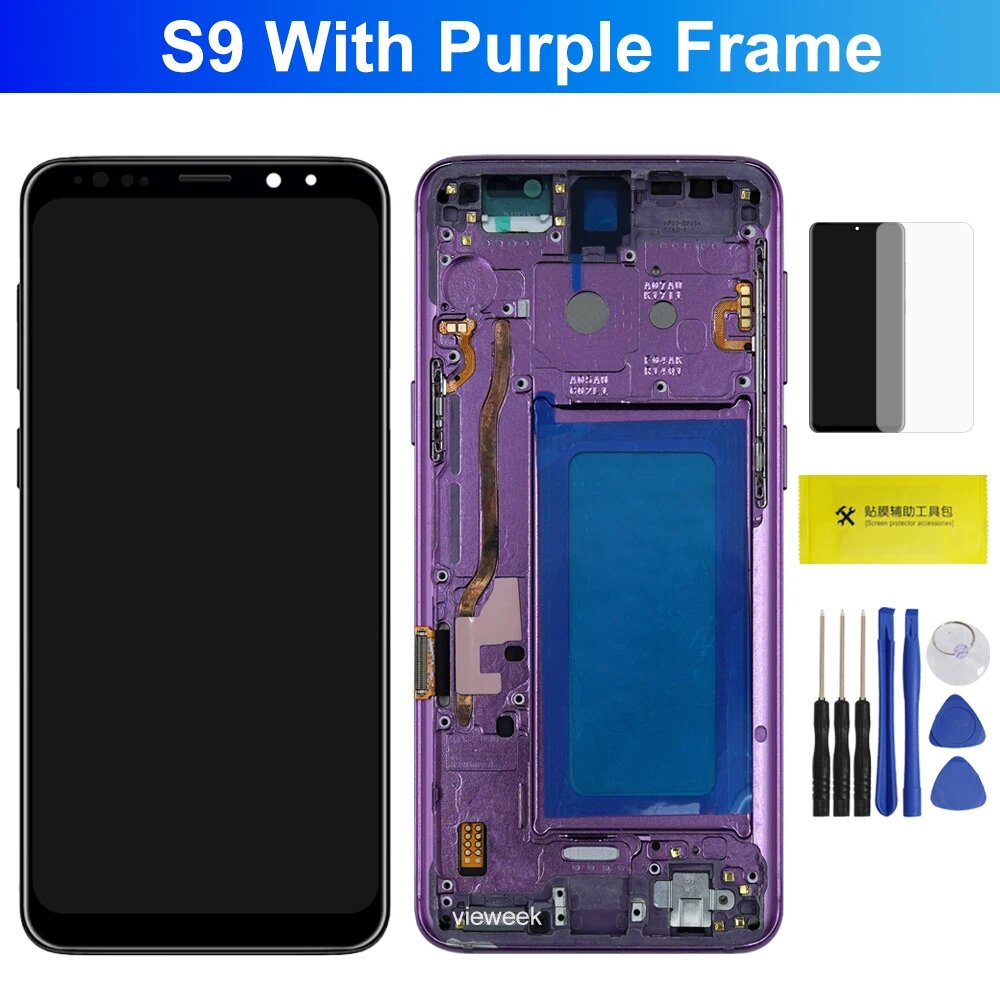 S9 SM-G960F G960F/DS TFT-экран с рамкой для Samsung Galaxy S9, замена цифрового сенсорного экрана ЖК-дисплея With Purple Frame