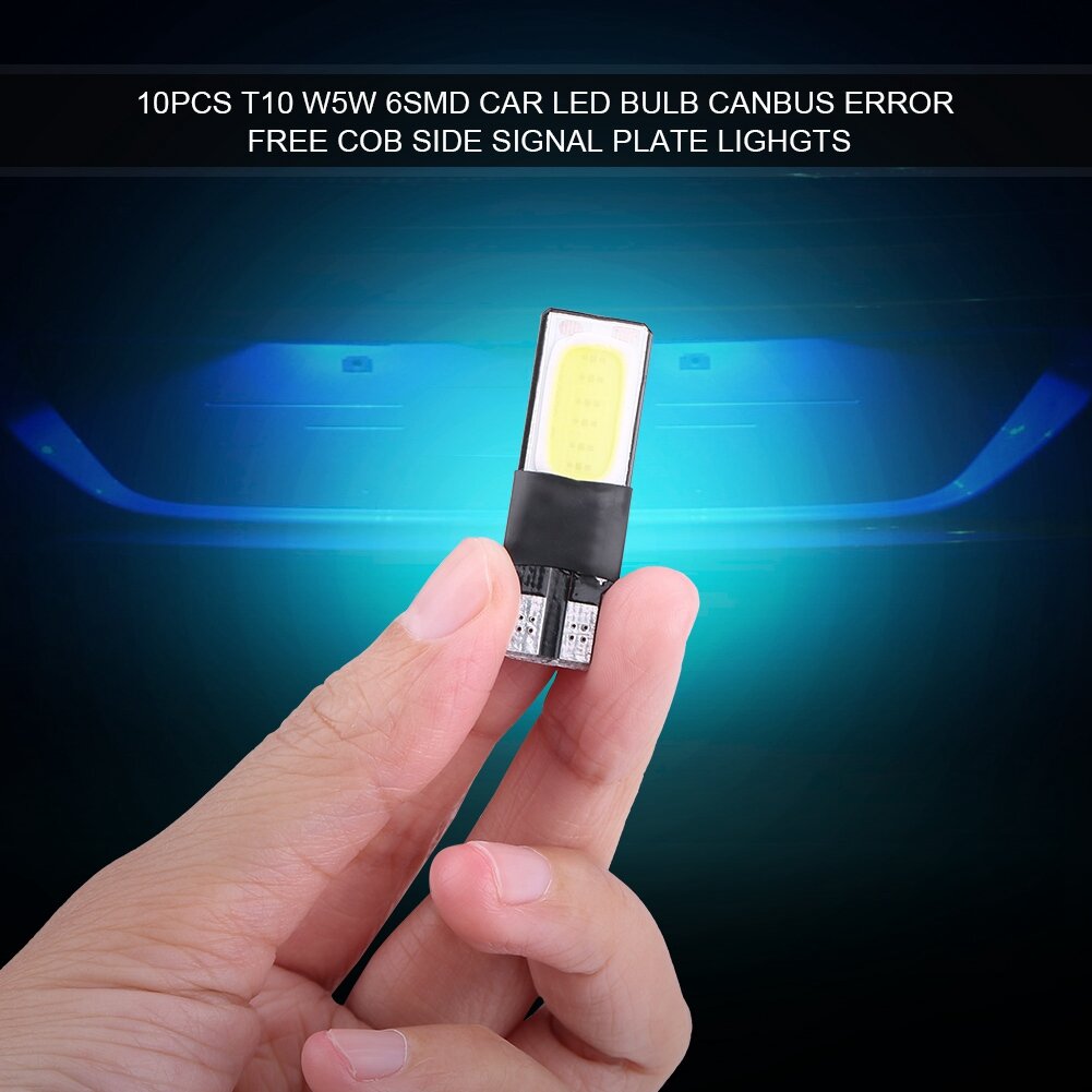 10 шт. T10 W5W 6SMD Автомобильные светодиодные лампы Canbus без ошибок COB, боковые сигнальные огни, белый свет