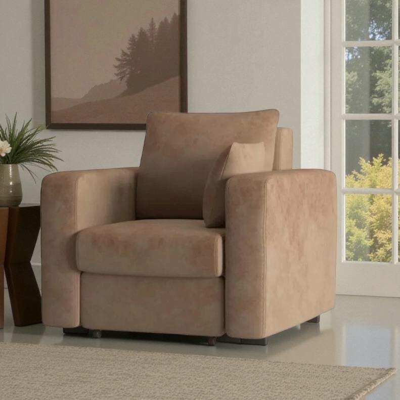 Кресло-кровать Yasmin "Liverpool", Для дома, С подлокотниками и ящиком для белья, Цвет: коричневый, Велюр антивандальный