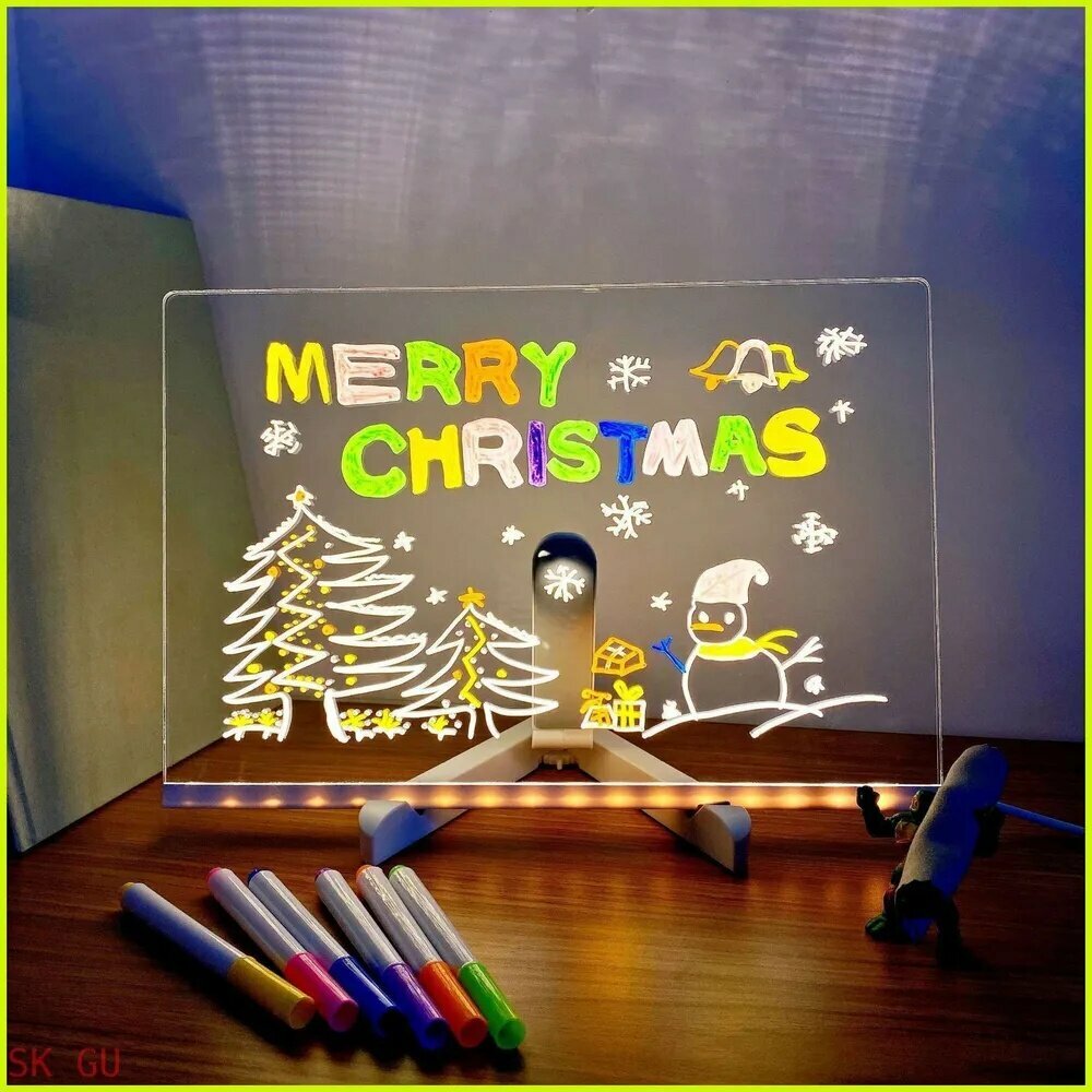 Доска со светодиодной подсветкой（30x20 см）, 7 цветных маркеров, питание от USB, парковка, дети и взрослые, творчество обучениеSG