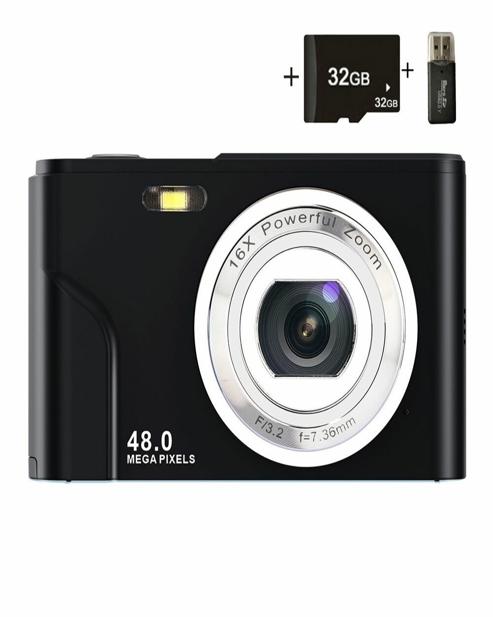 Цифровая камера для взрослых и детей с разрешением 1080P, 48-мегапиксельная камера для видеоблога с 16-кратным цифровым зумом, компактная камера для наведения и съемки с защитой от сотрясений