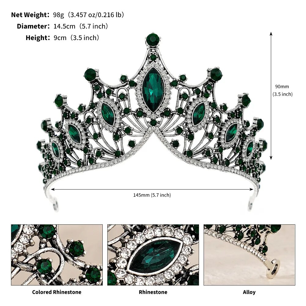 Изумрудная винтажная корона DIEZI, retro green silver