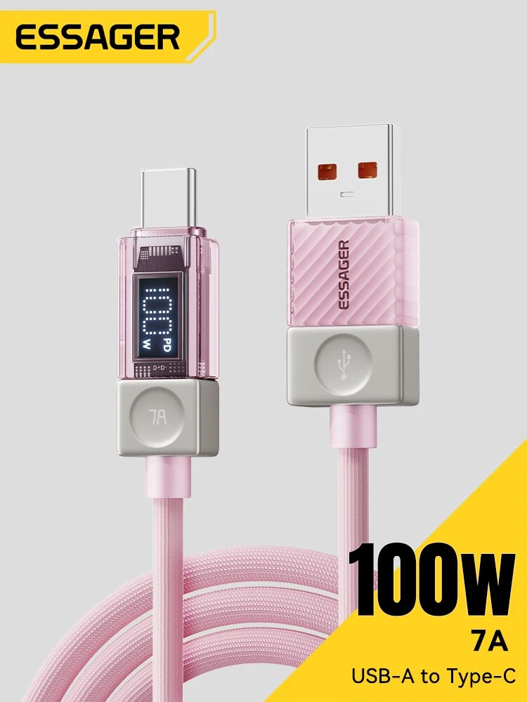 Кабель Essager с цифровым дисплеем USB-C для Huawei Xiaomi 100 Вт, быстрая зарядка для Oneplus Samsungumg Vivo Oppo iPad, кабель USB C