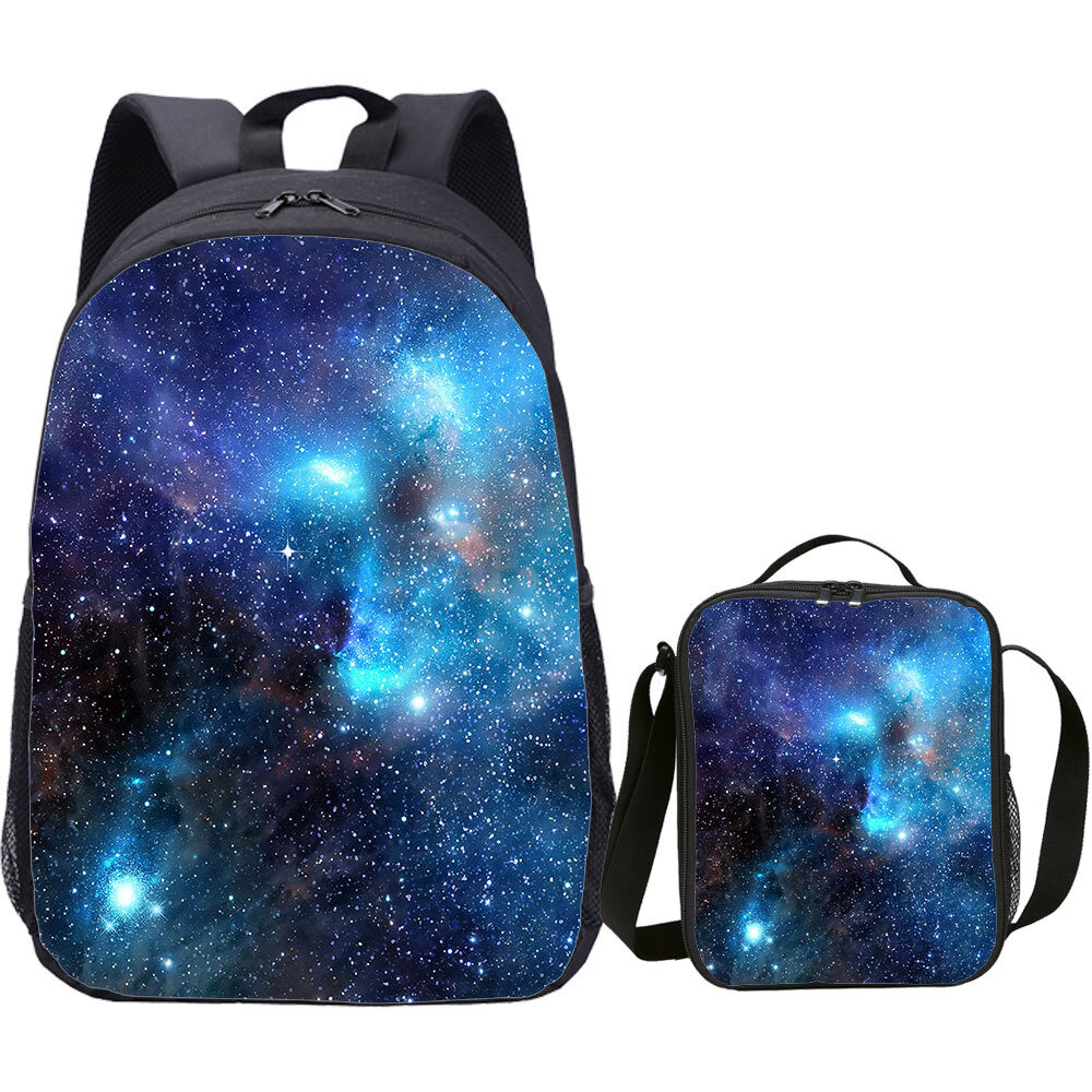 Школьная сумка Cosmic Starry Sky с цветной печатью 17-дюймовый большой емкости для учеников начальной школы Школьная сумка для обеда Костюм