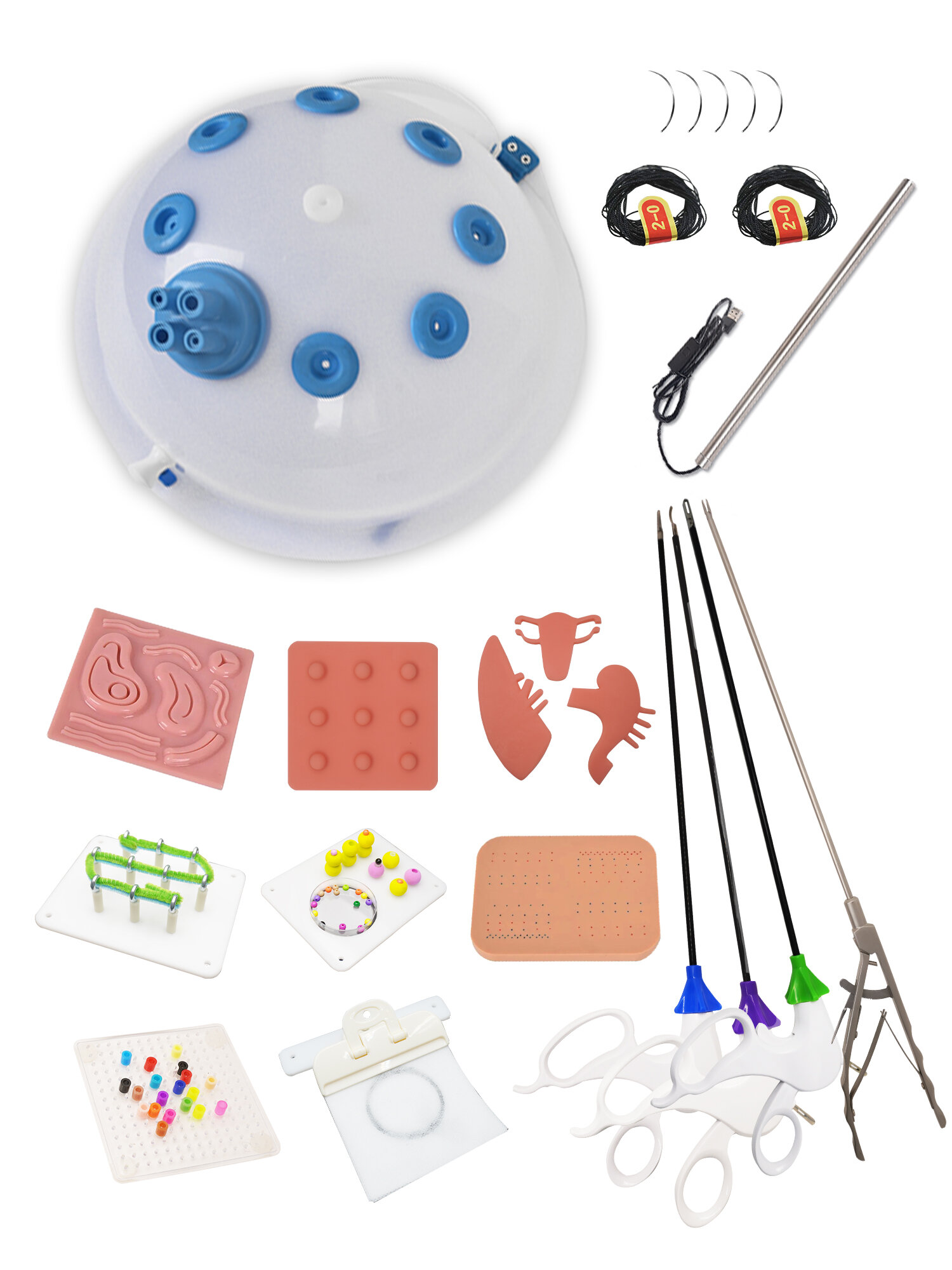 Лапароскопический тренажер Модель включает 4 инструмента, 10 учебных блоков и камеру с углом обзора 0/30 градусов.