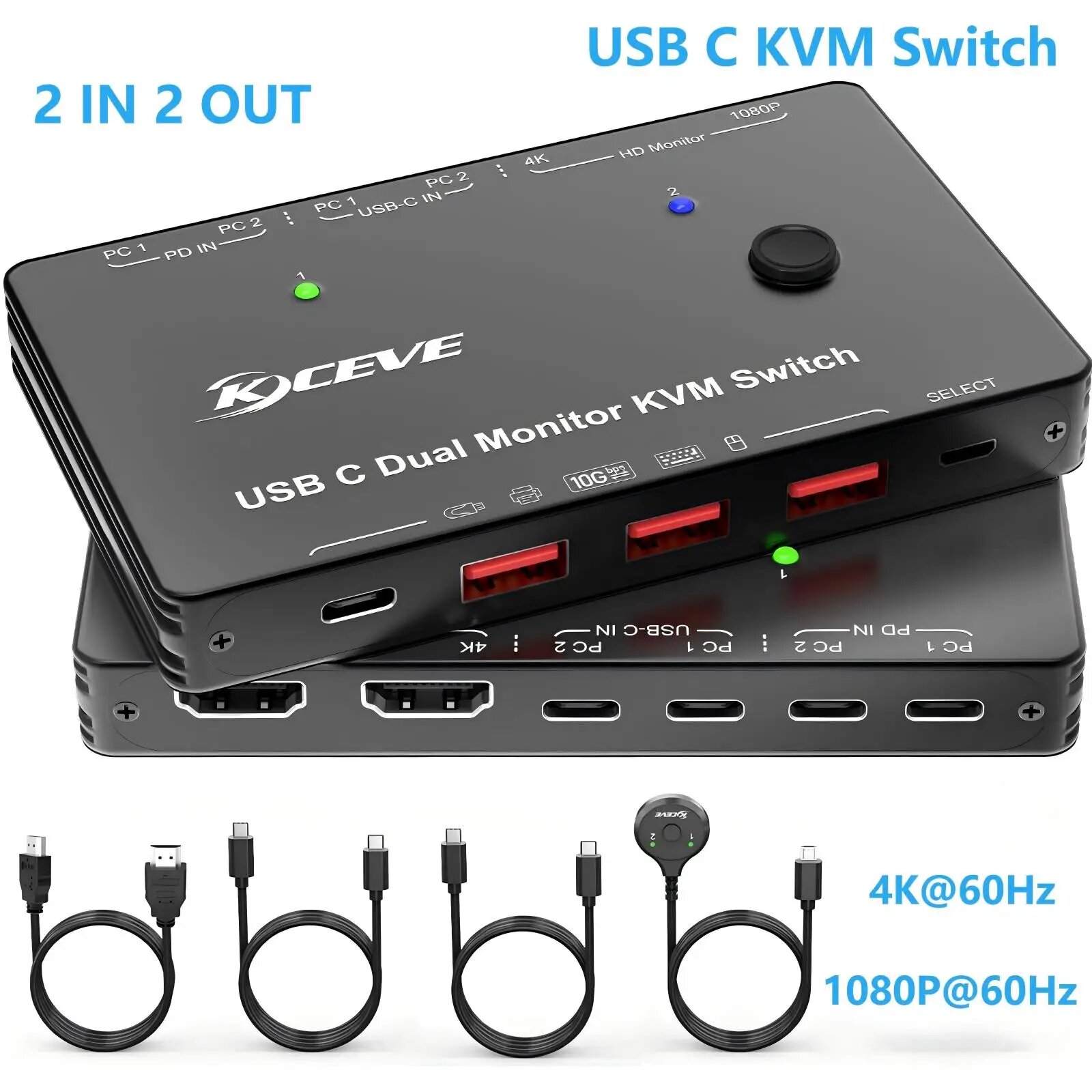 AIMOS KVM-переключатель USB C 4K/1080P