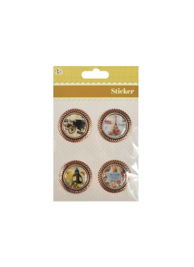 Наклейки в металл оправе для скрапа Круглые (Br-10) (11034610) (4шт) (упаковка)