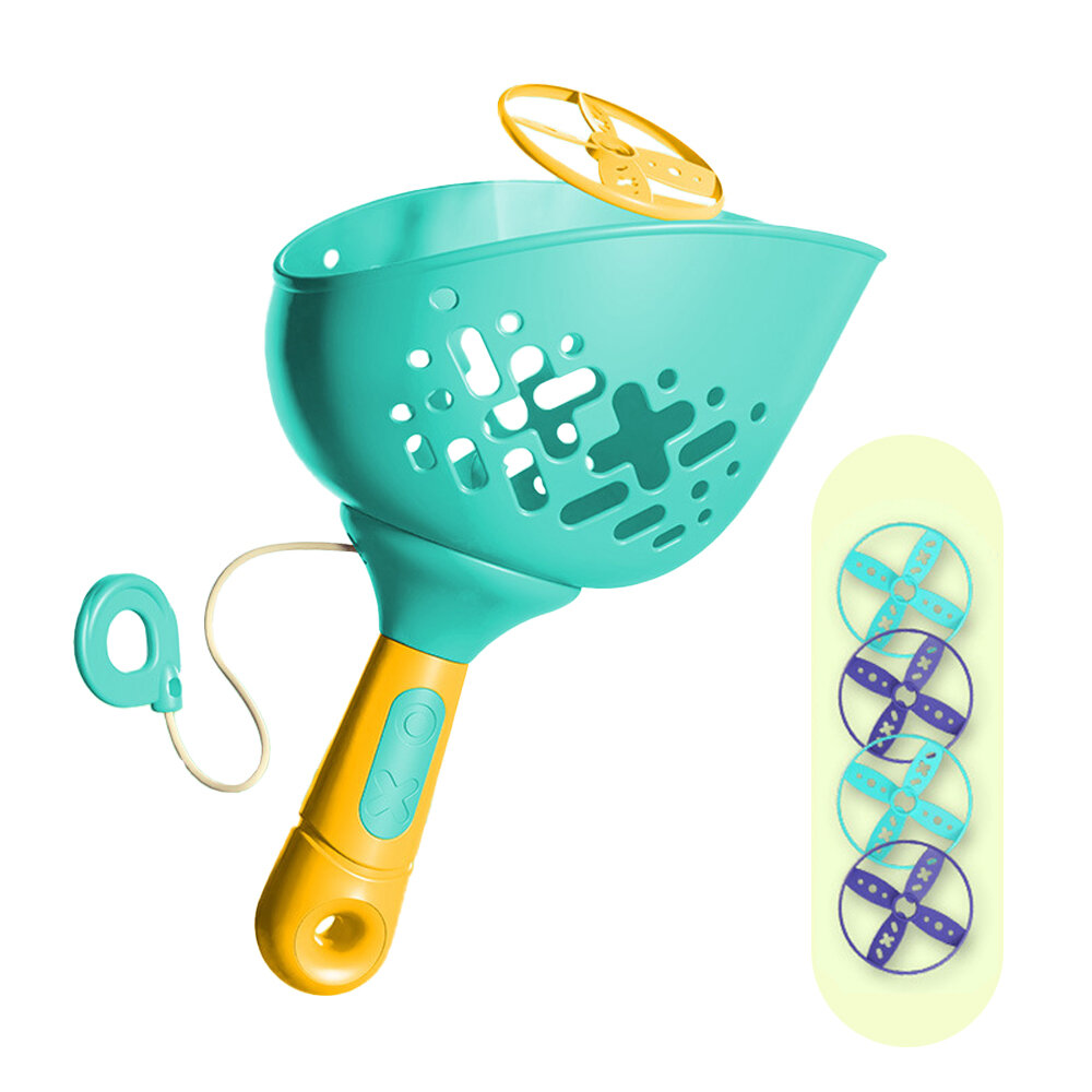 Игрушка для ручного перехвата с пускателем дисков Flying Disc с 4 дисками для детей, игры для семейных активностей на улице, подарки на день рождения, цвет: Желтый, Голубой (по выбору), материал: Пластик, размер товара: 235*150*120мм, вес товара: 118г,