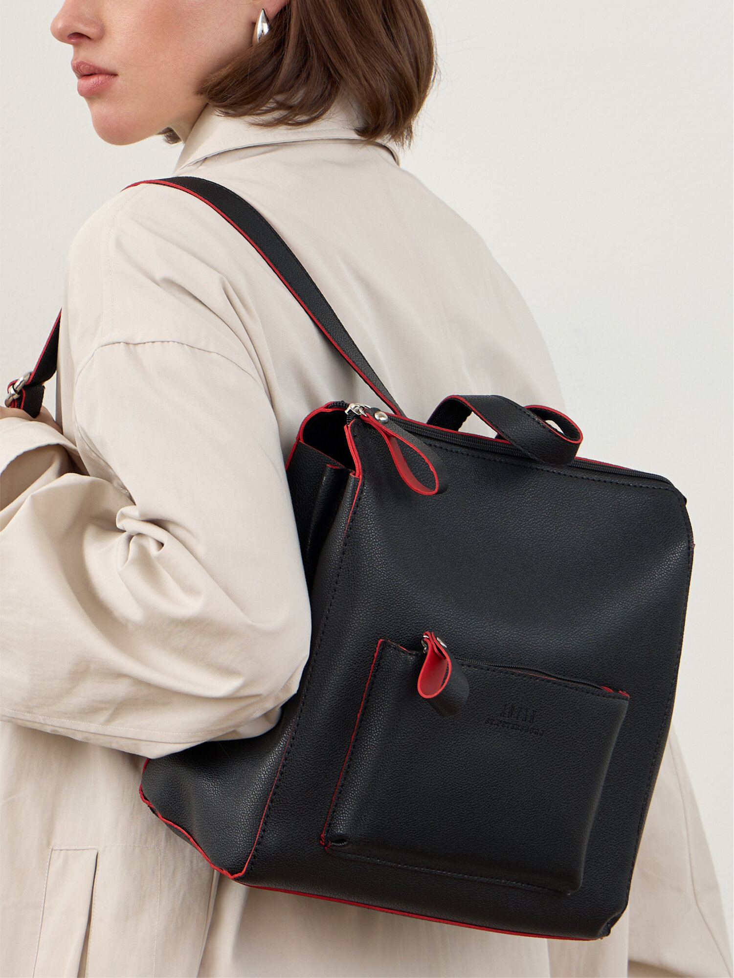 Рюкзак женский ANTAN 1014, искусственная кожа, inside red, черный