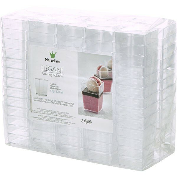 Креманка квадратная набор, 100 шт, пищевой полистирол, 120 мл, прозрачный (Martellato)