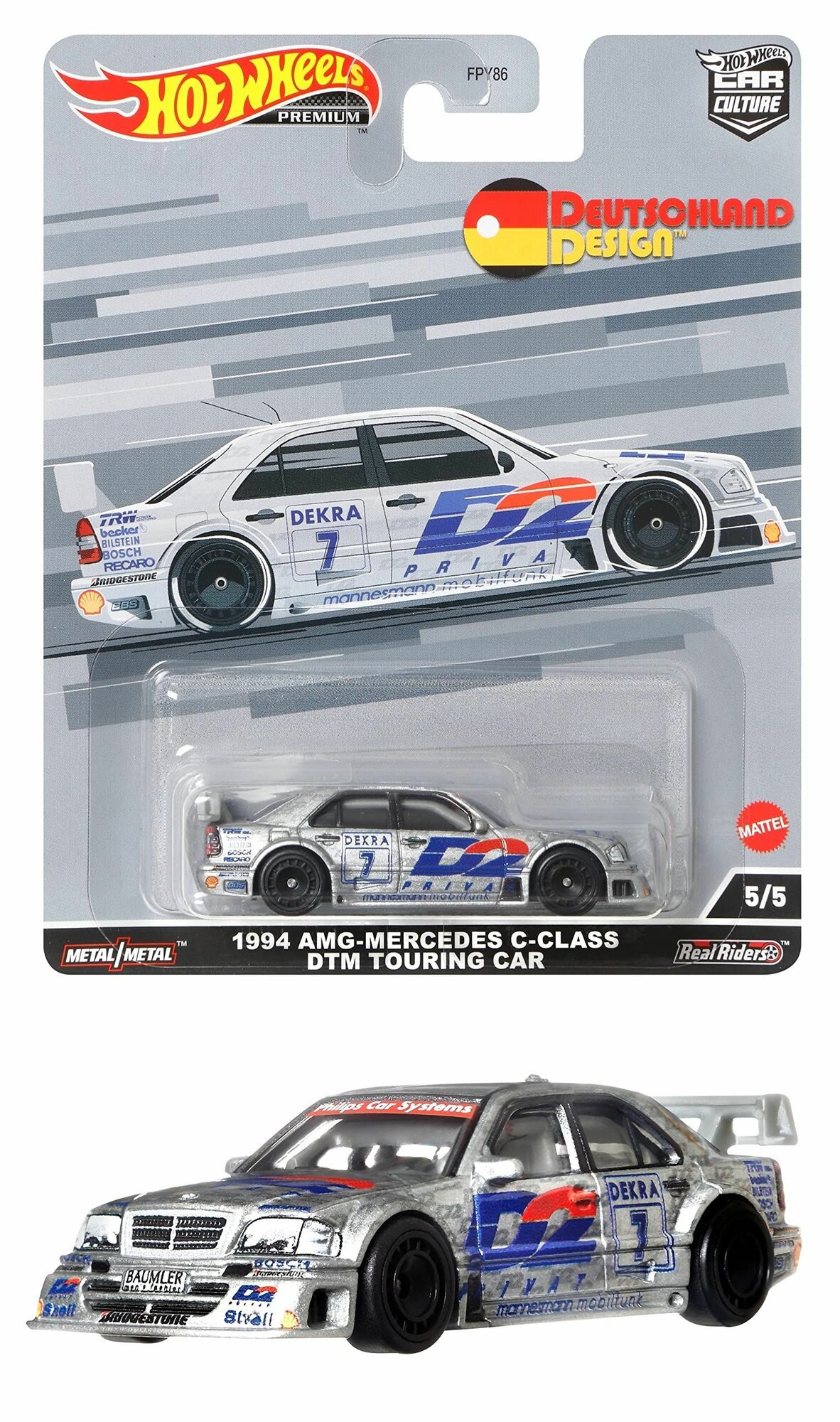 Машинка коллекционная Mattel Hot Wheels Premium Car Culture: FPY86 1994 AMG-MERCEDES C-CLASS DTM TOURING CAR